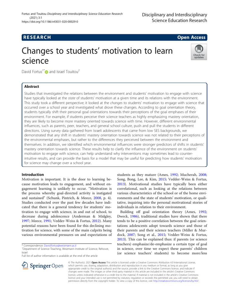 Changes To Students' Motivation To Learn | PDF | Motivation | Motivational