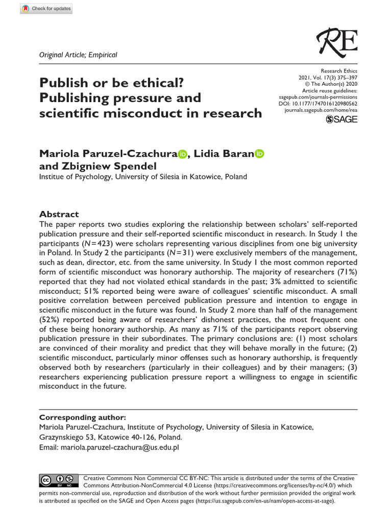 TEXTO 7 - Publish or Be Ethical Publishing Pressure and Scientific Misconduct in Research | PDF ...