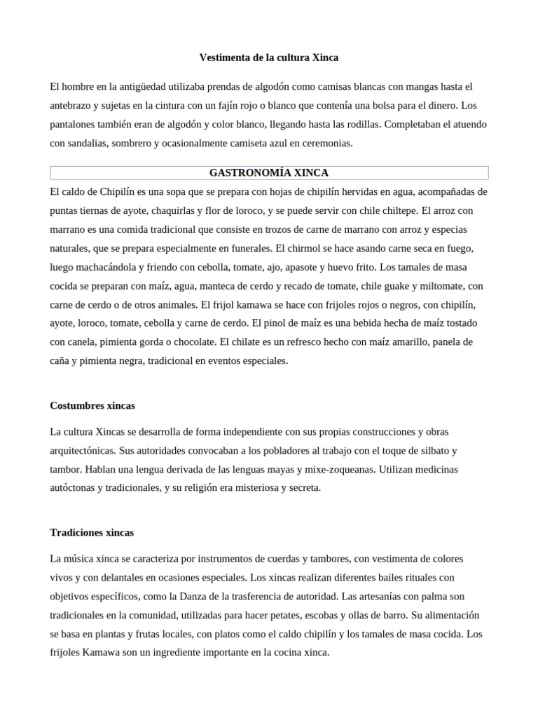 Vestimenta y tradiciones de los xincas | PDF