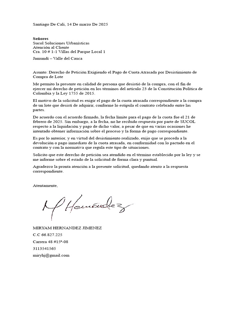 Derecho de Peticion Sucol | PDF