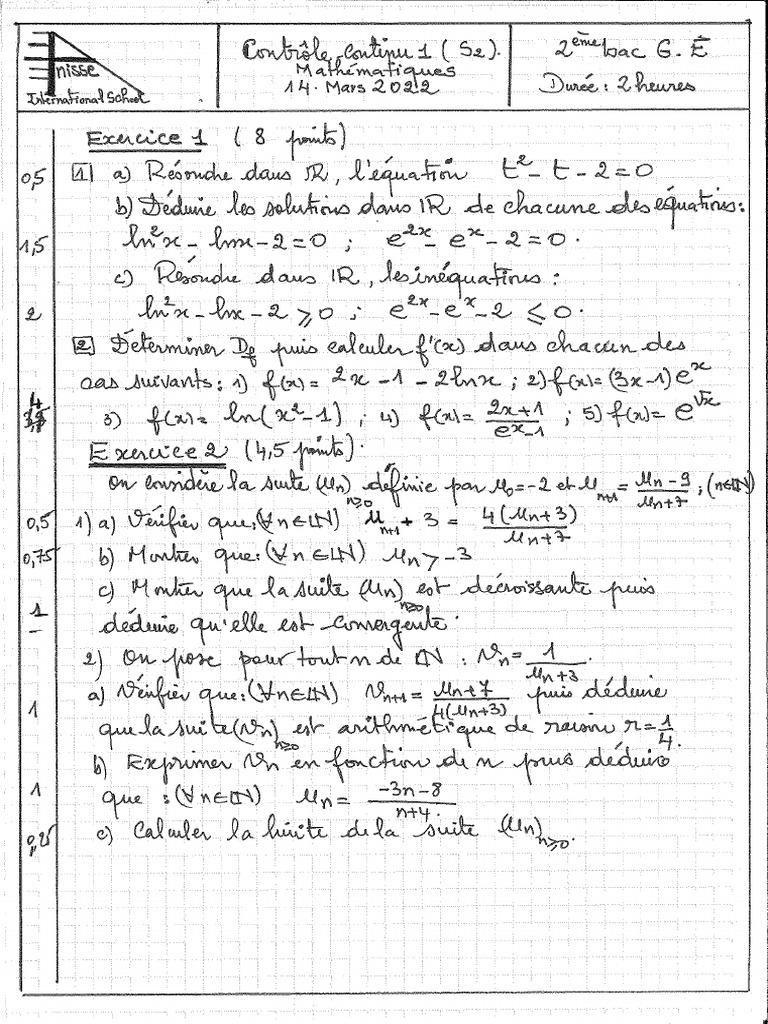 AIS 2122 2BAC GE S2 C1 Maths | PDF