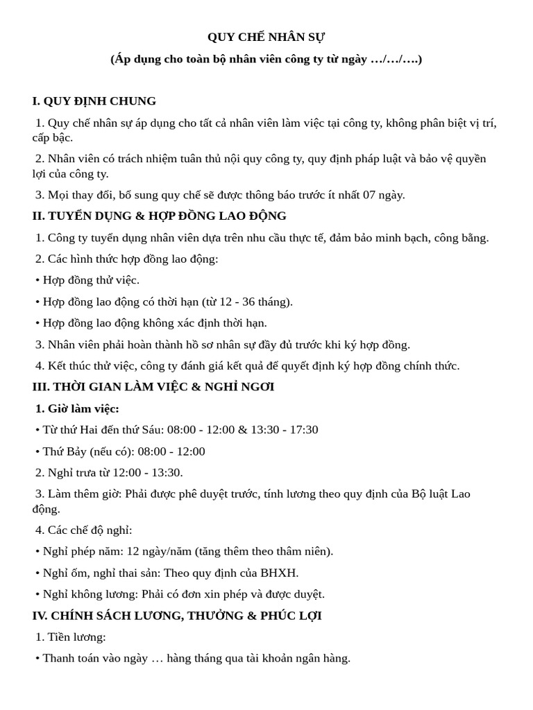 QUY CHẾ NHÂN SỰ | PDF