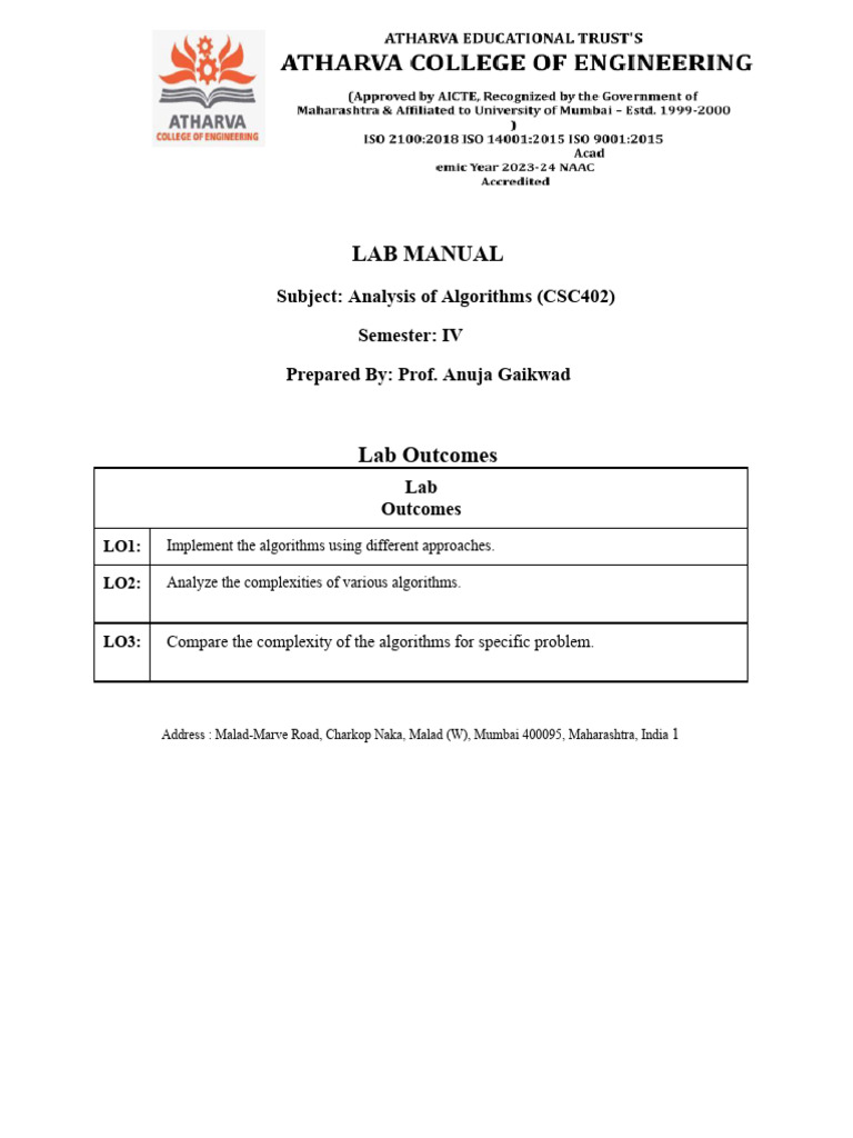 AOA - LAB Manual - 2024-25 - Anuja | PDF | Dynamic Programming | Graph ...