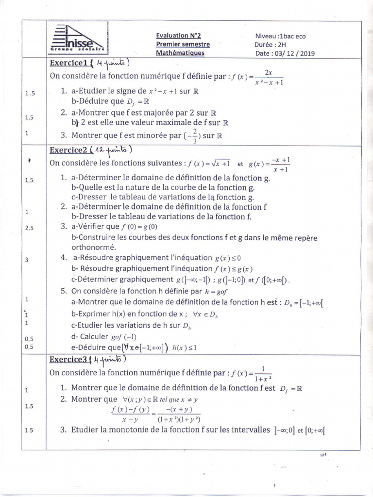 GSA 1BAC 1920 S1 C2 ECO Maths | PDF