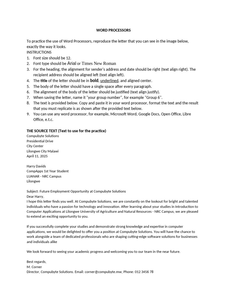 Word Processor Letter Formatting Guide | PDF