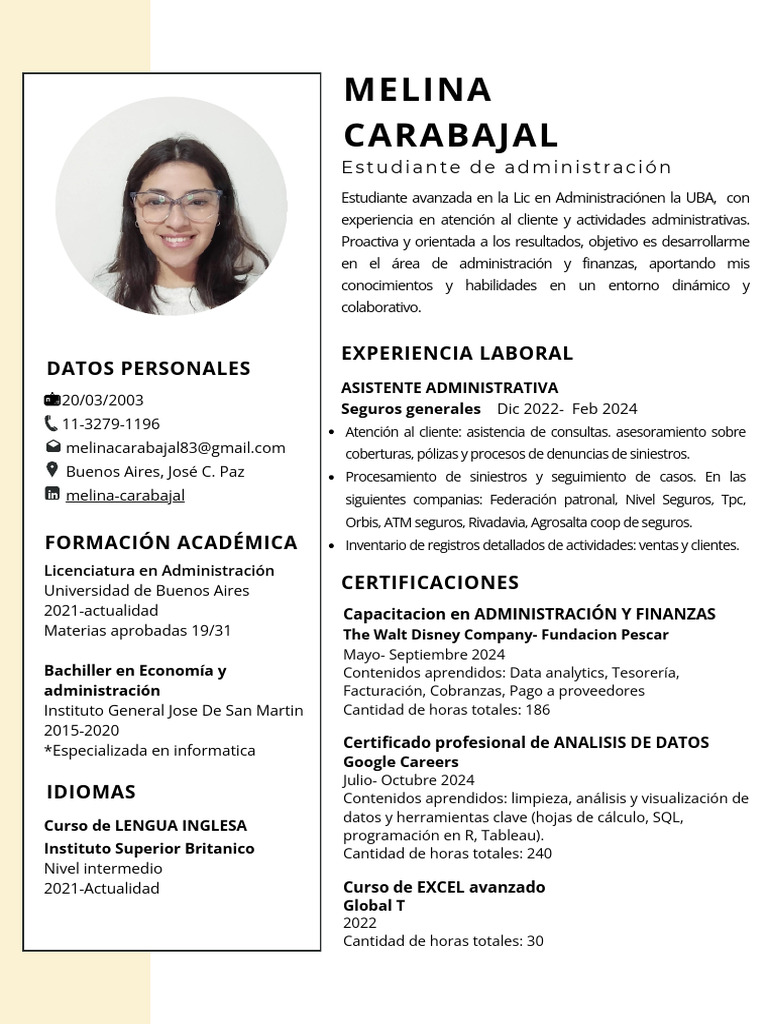 CV Melina Carabajal. | PDF