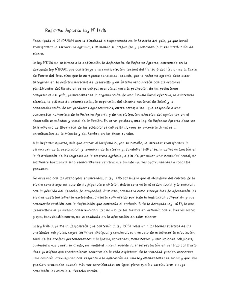 Ley de Reforma Agraria N° 17716 | PDF | Agricultura | Reforma agraria