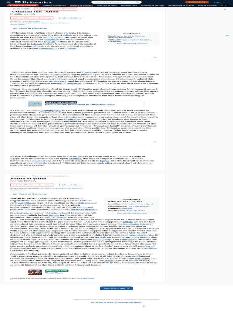 Uthman ibn Affan Biography, Achievements, & Assassination Britannica ...