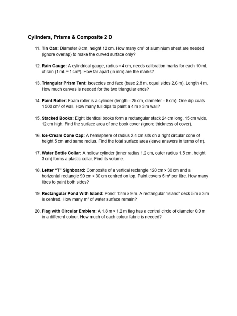 Cylinders, Prisms & Composite 2 D | PDF