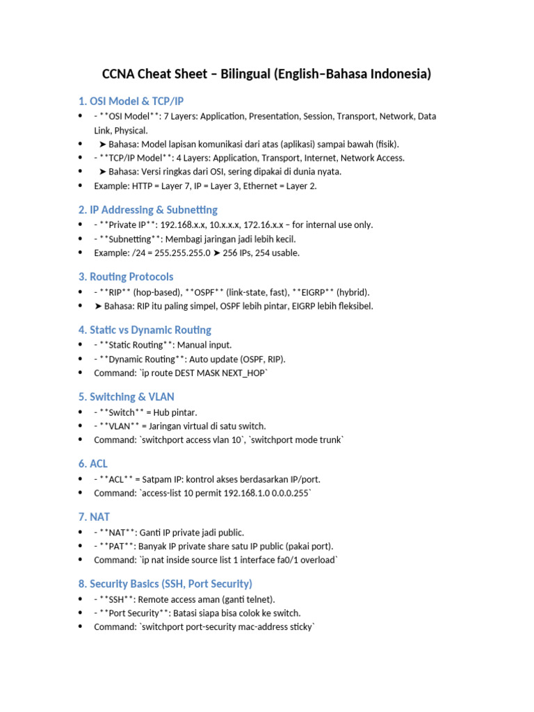 CCNA_CheatSheet_Bilingual | PDF