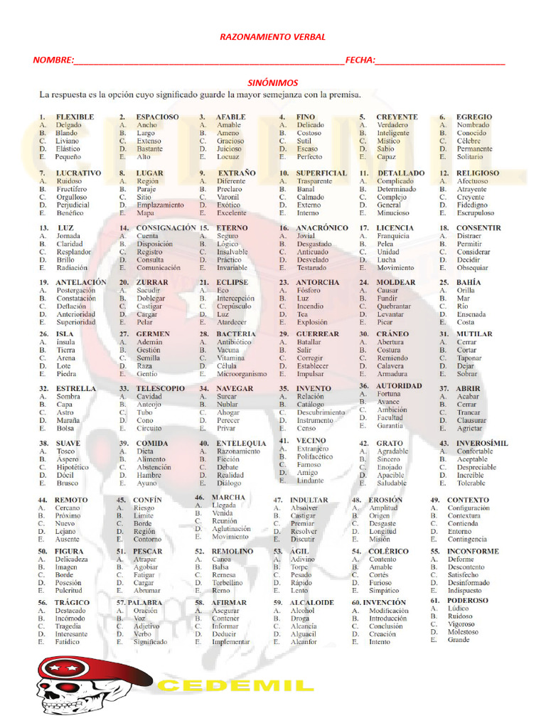 00 Razonamiento Verbal Taller y Deber | PDF
