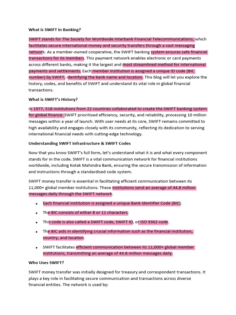 What Is SWIFT in Banking | PDF | Wire Transfer | Economies