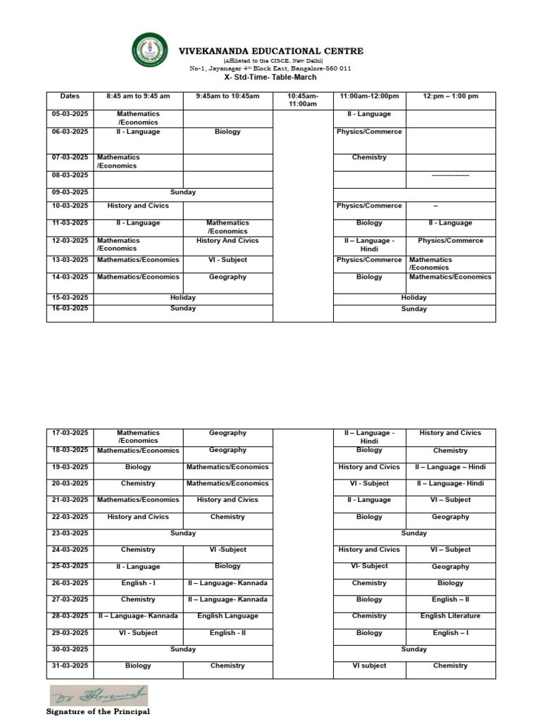 Junior X Time - Table [March] and [April] - (1) | PDF | Science