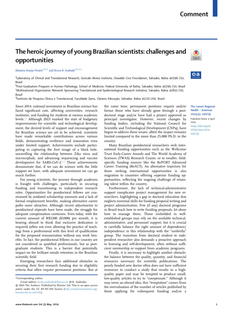 The Heroic Journey of Young Brazilian Scientists - 2024 - The Lancet ...