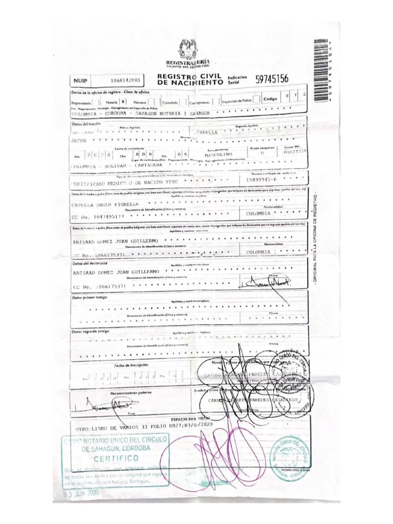 Registro Civil Jacob Abisaad Capella | PDF