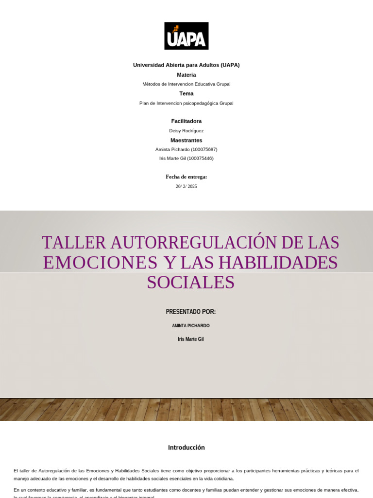 Taller de Autoregulación Emocional Grupal | PDF | Las emociones ...