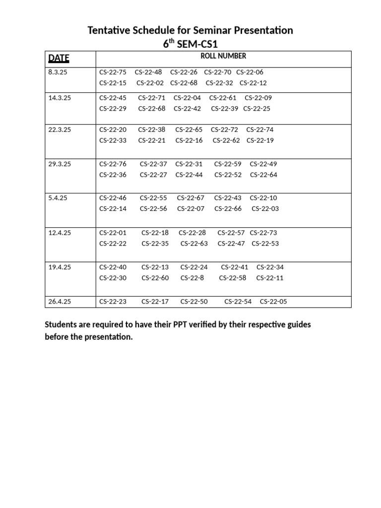 Seminar Schedule for CS Students | PDF