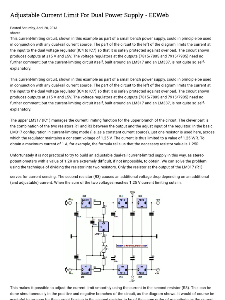 Adjustable Current Limit For Dual Power Supply - EEWeb | PDF | Resistor ...