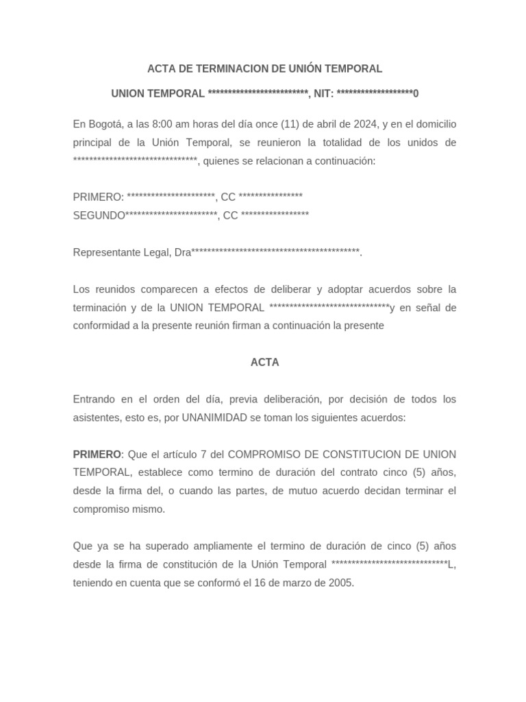 Acta de Terminacion de Unión Temporal | PDF