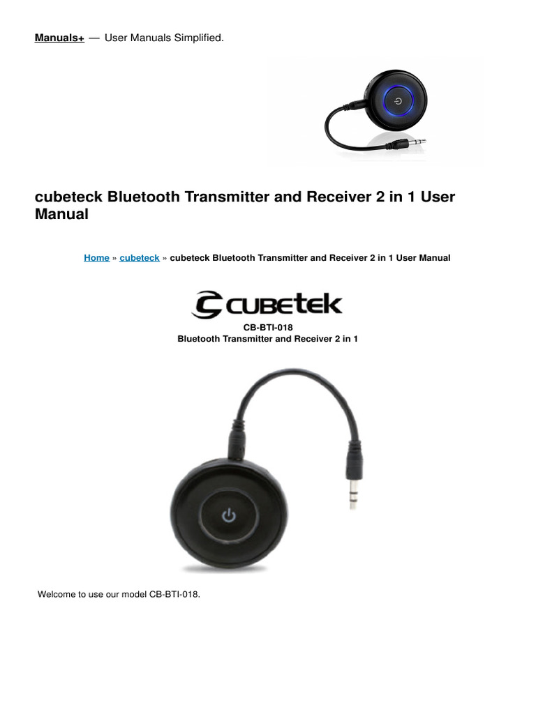 Bluetooth Transmitter and Receiver 2 in 1 Manual | PDF | Bluetooth ...