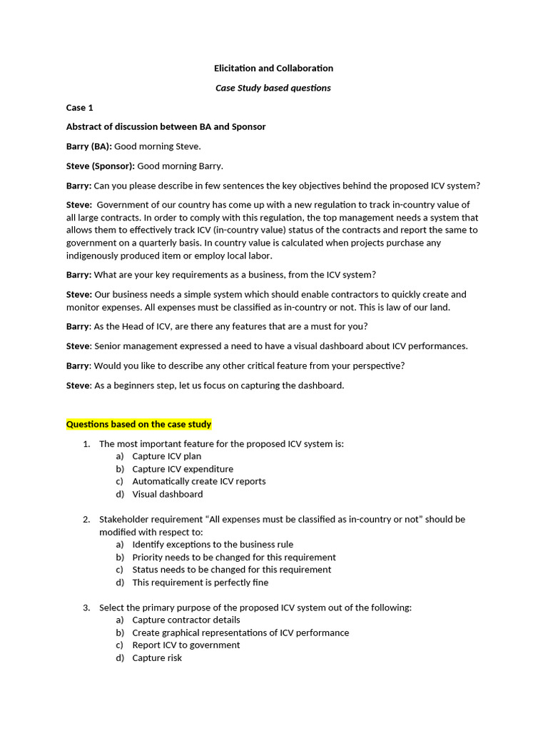 Practice Questions - Section-2 - Elicitation and Collaboration | PDF