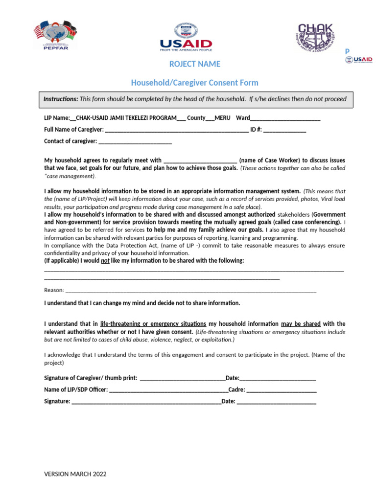 #01 - Household Consent Form Final - 30 - 03 - 22 | PDF | Information ...