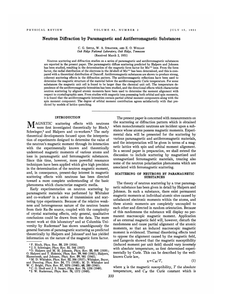 Neutron Diffraction (Paper) | PDF | Magnetism | Ferromagnetism