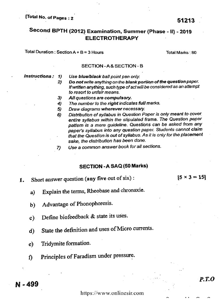 BPTH 2 Year Electrotherapy 51213 Summer 2019 | PDF