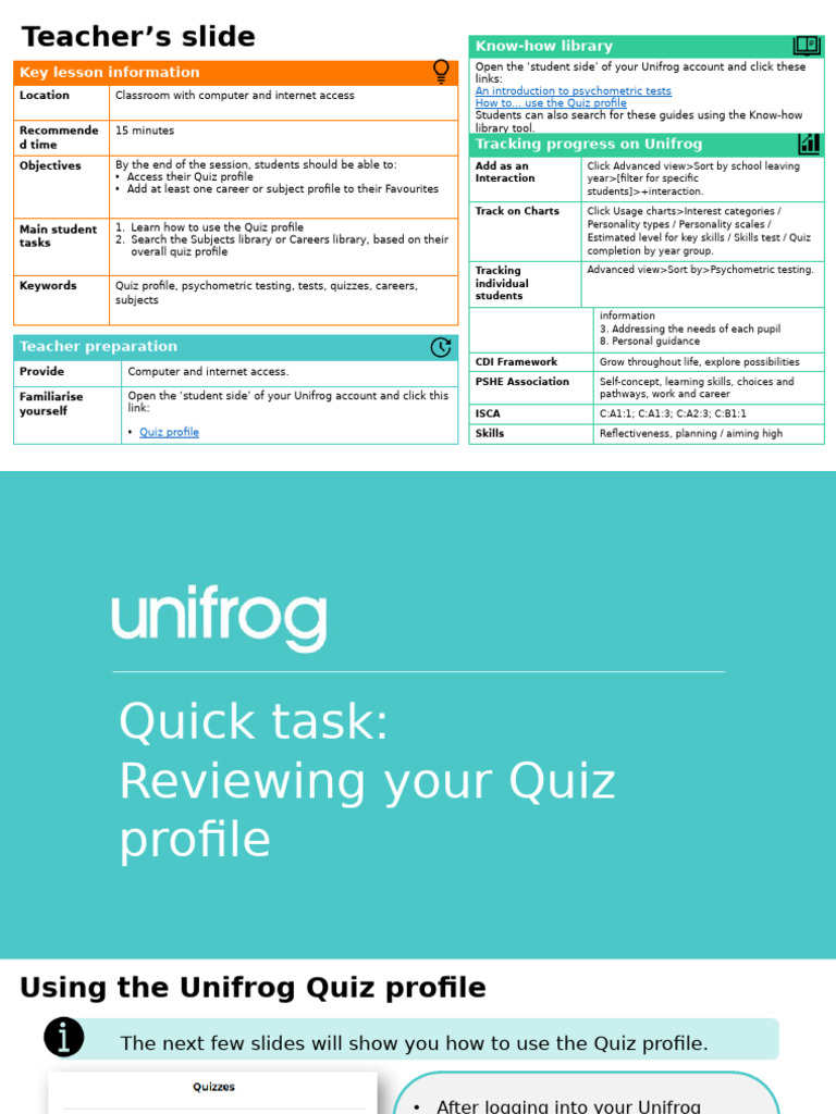 Using Unifrog Quiz Profile Guide | PDF | Quiz | Learning