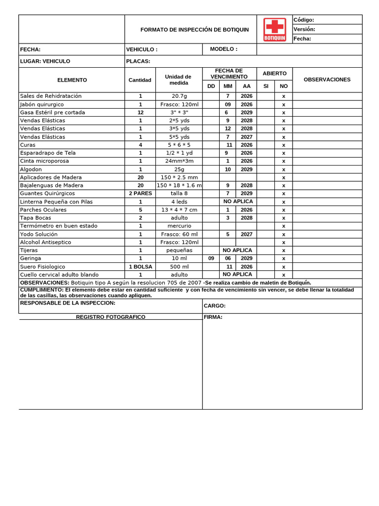 Formato Inspeccion Botiquin | PDF