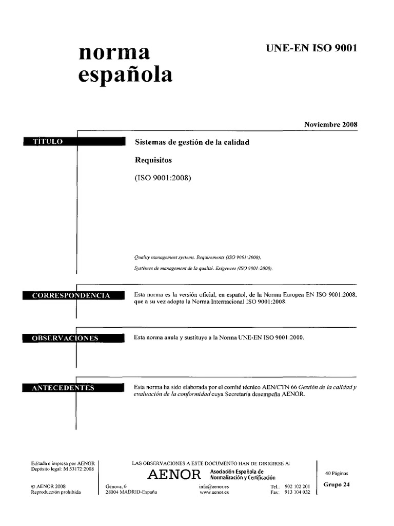 Une-En Iso 9001-2008 V2 | PDF