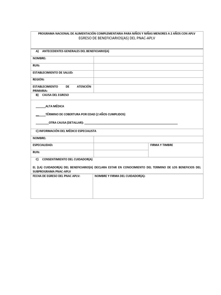 Egreso de Beneficiarios del PNAC-APLV | PDF
