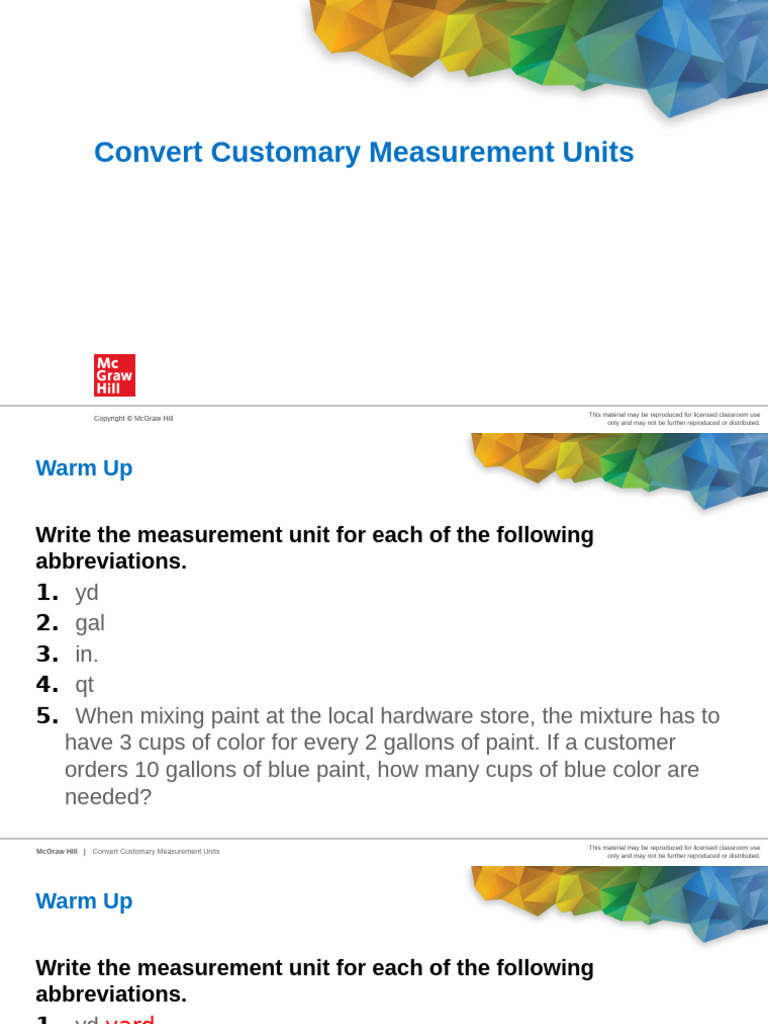 Convert Customary Measurement Units | PDF | Gallon | Pint