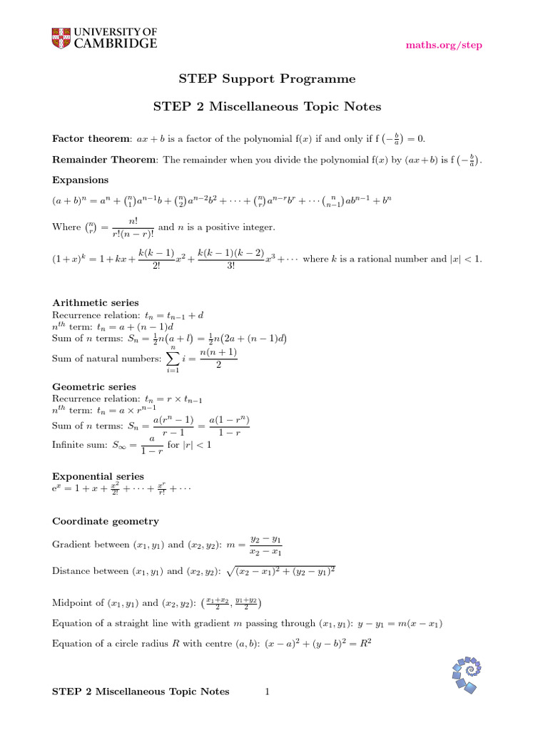 B8N - STEP 2 Miscellaneous Pure | PDF | Algebra | Mathematical Analysis
