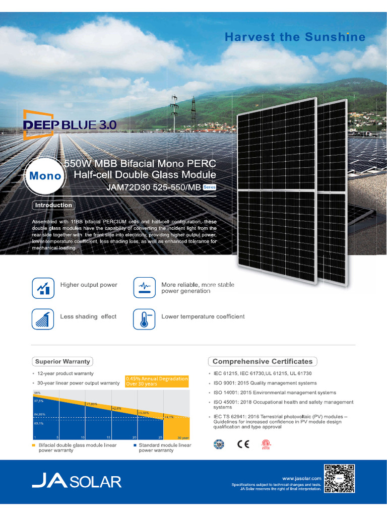 Anexo 5 - Datasheet Do Módulo Fotovoltaico - JA Solar - JAM72D30-545MB ...