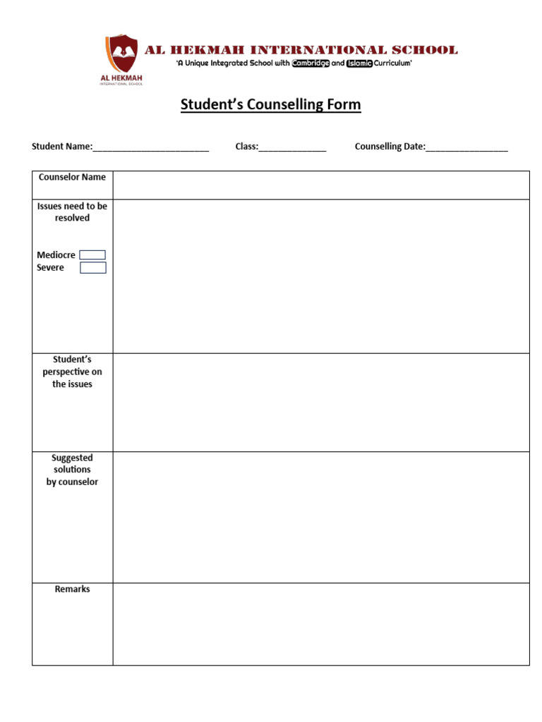 Student's Counselling Form | PDF