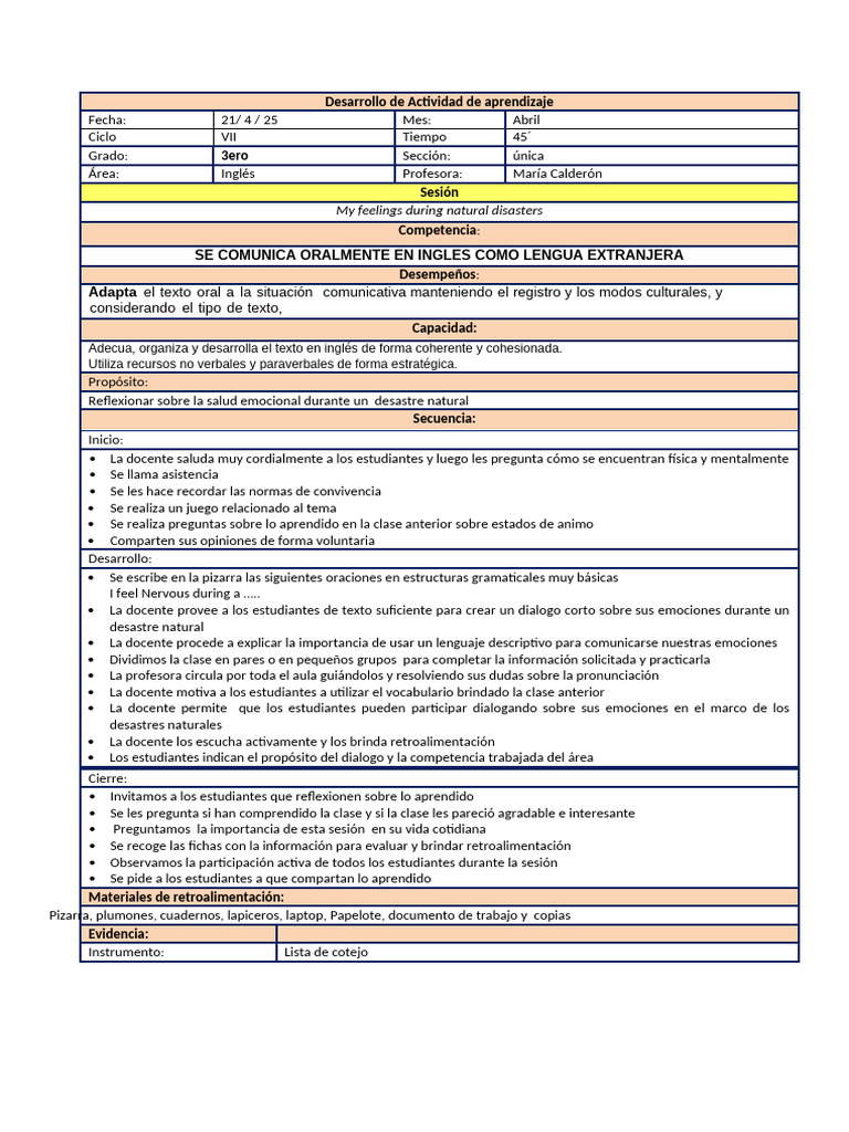 Sesión n° 4 , 3er grado del 21 de abril del 2025 | PDF | Las emociones | Cognición