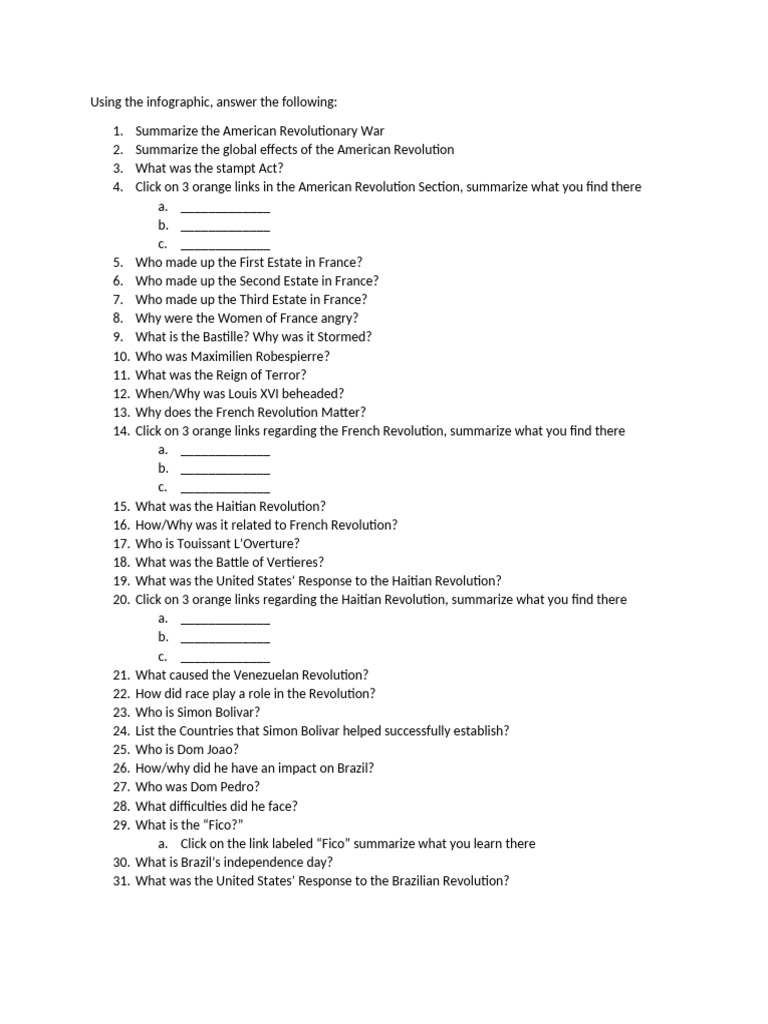 Revolutions Infographic Questions | PDF | French Revolution | French ...