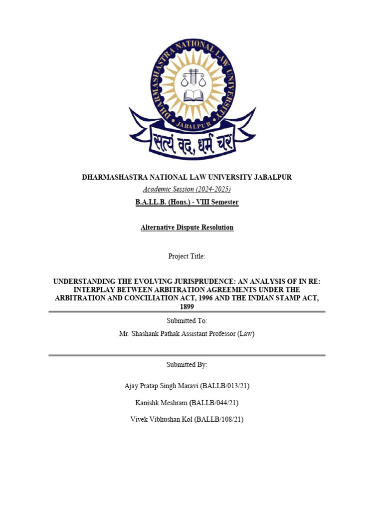 ADR Project By Ajay, Kanishk & Vivek | PDF | Arbitration | Judiciaries