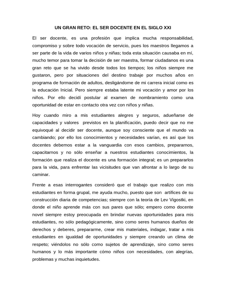El Ser Gran Reto Docente REFLEXIÓN | PDF | Maestros | Aprendizaje