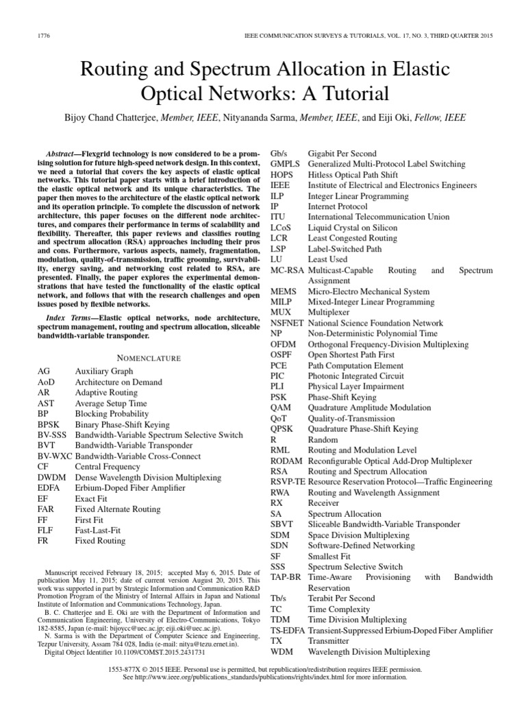 A Tutorial on Routing and Spectrum Allocation in Elastic Optical Networks | PDF | Orthogonal ...