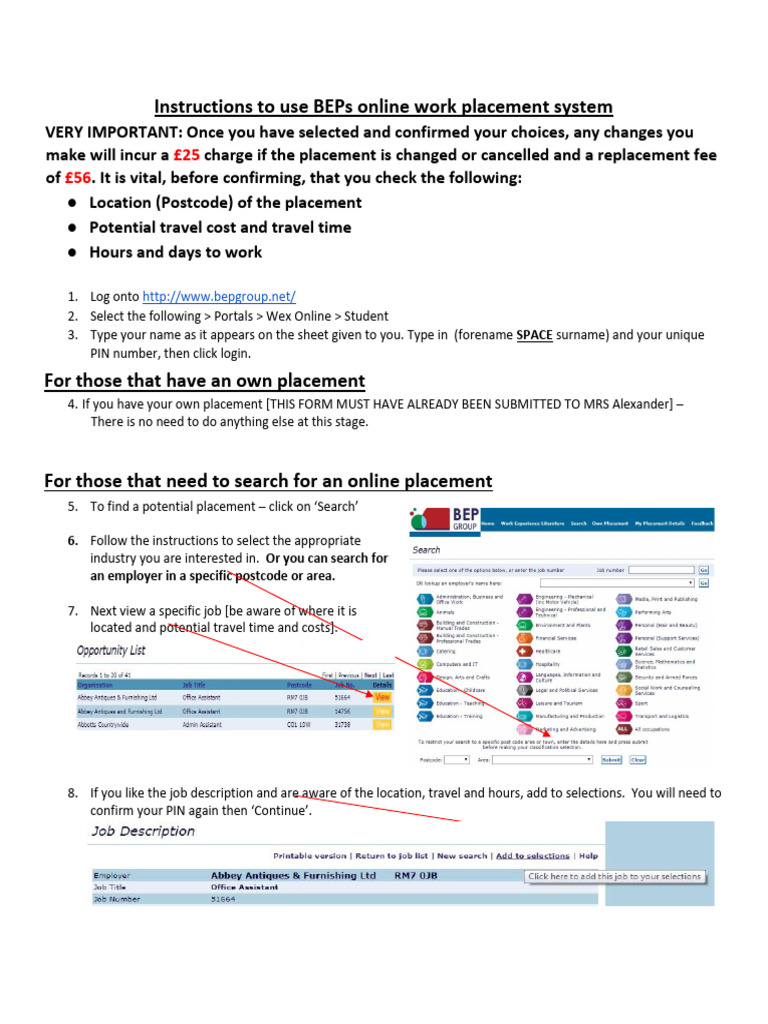 Student Instructions - BEP Onlinrk Placement System 3 | PDF