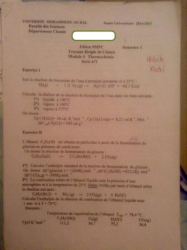 TD2 Thermochimie | PDF