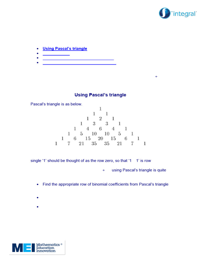 Binomial Expansion Examples and Methods | PDF | Arithmetic | Mathematics