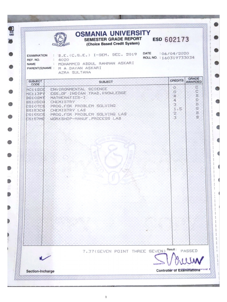 Bachelor's Transcripts Abdul Rahman | PDF