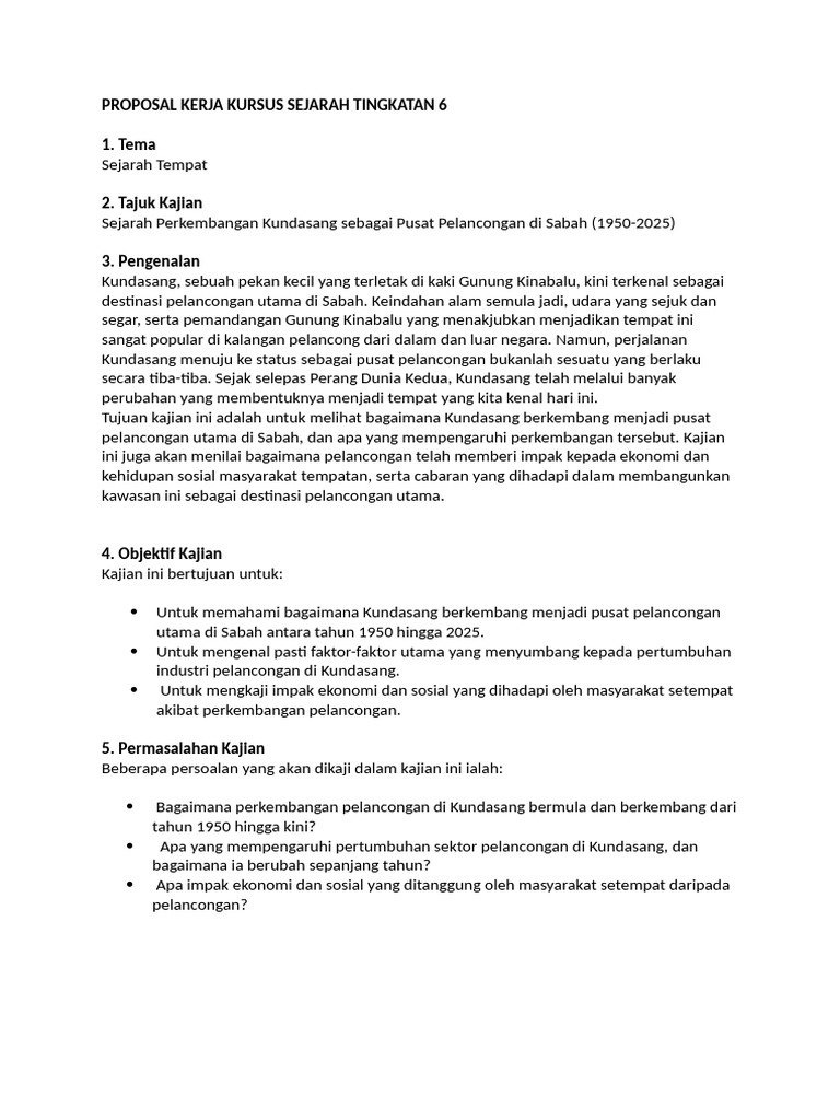 Proposal Kerja Kursus Sejarah Tingkatan 6 Kundasang | PDF