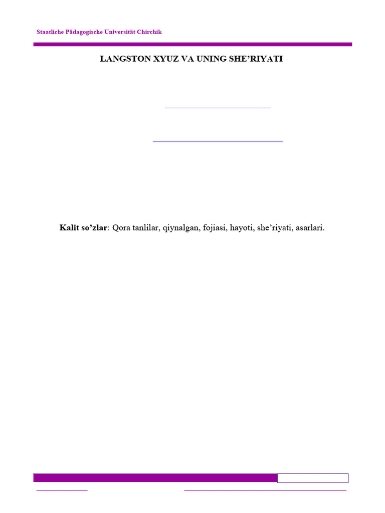 Langston Xyuz Va Uning She Riyati | PDF