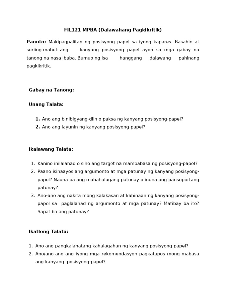 FIL121 Gabay Sa Pagbuo NG MPBA | PDF