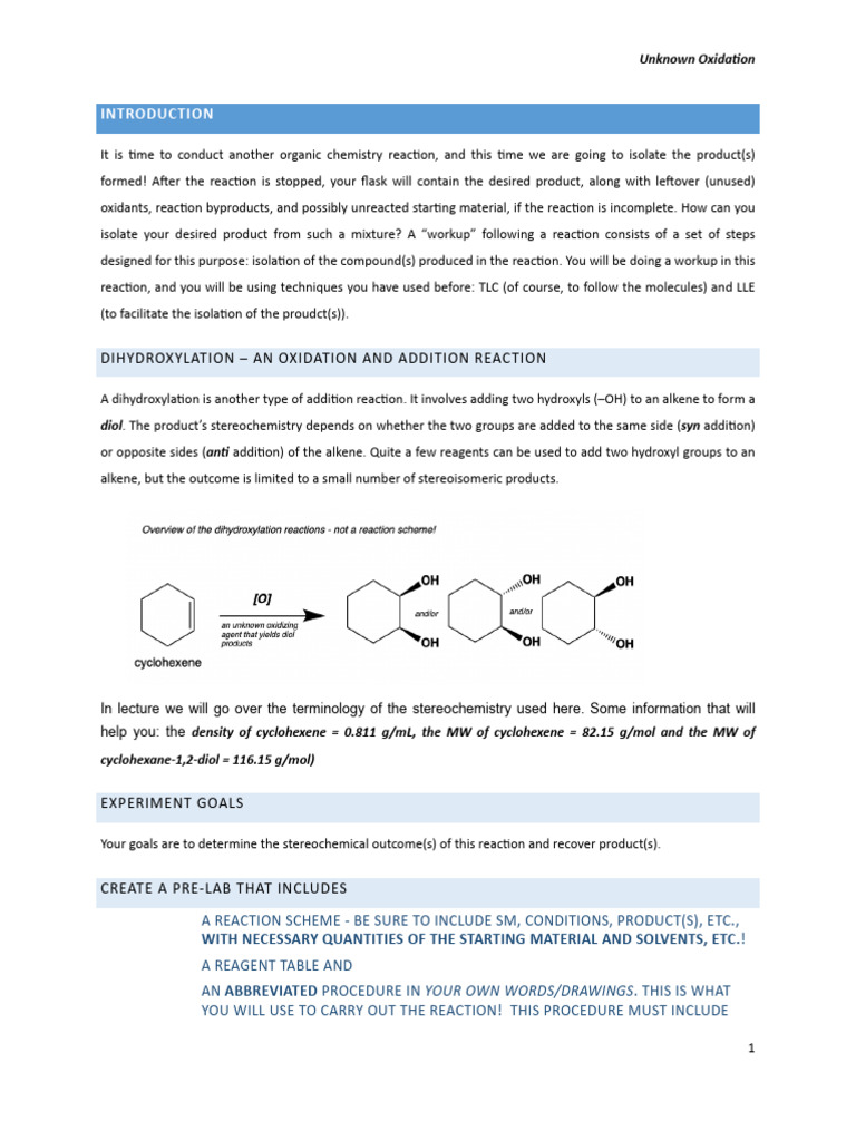 Protocol For Experiment 6 Addition With Unknown Oxidant W25 | PDF | Thin Layer Chromatography ...