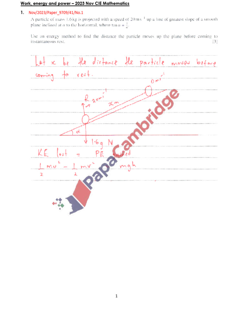 2023N Work Energy and Power AS Math 9709 - Solved | PDF